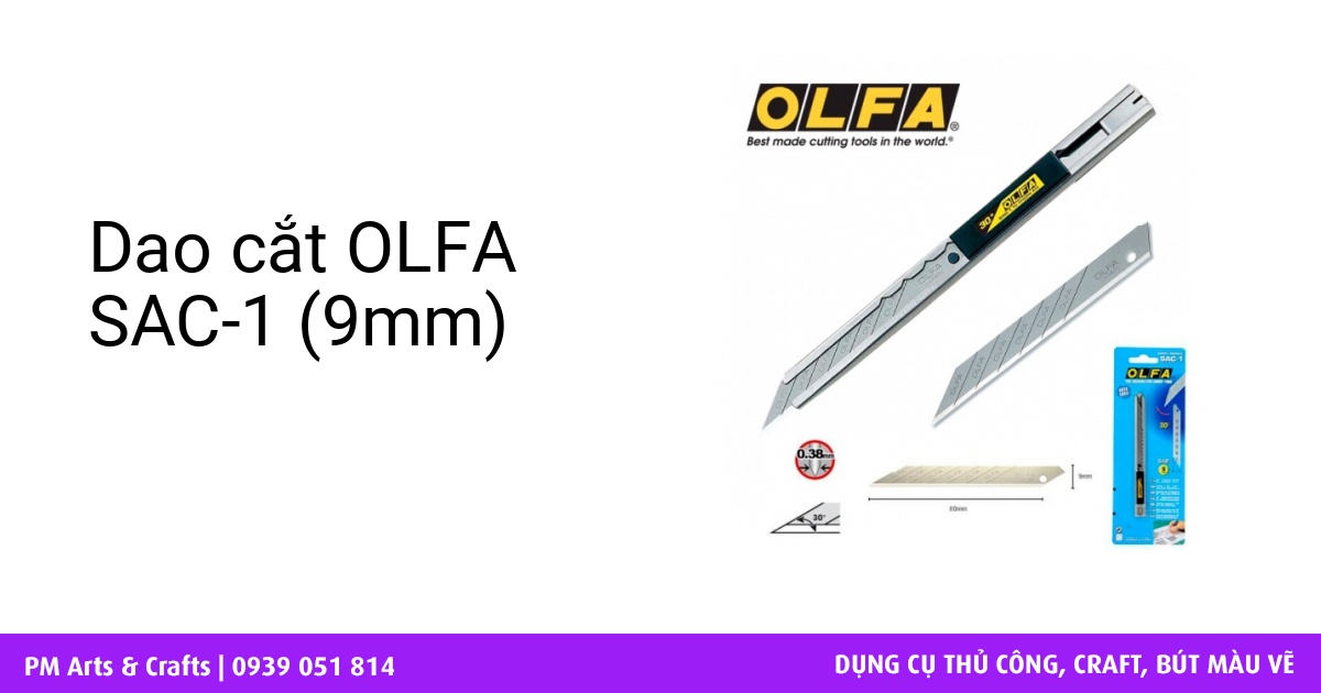 Dao cắt OLFA SAC-1 (9mm), Dao cắt Olfa SAC-1, dao cắt OLFA, dao rọc giấy OLFA, dao cắt da, dao ...
