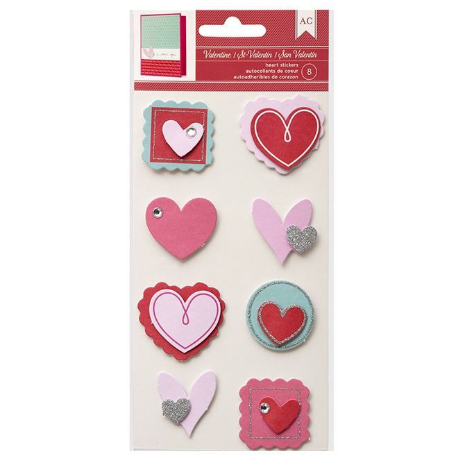 Bộ stickers nổi mẫu tim (8 miếng), sticker, hình dán